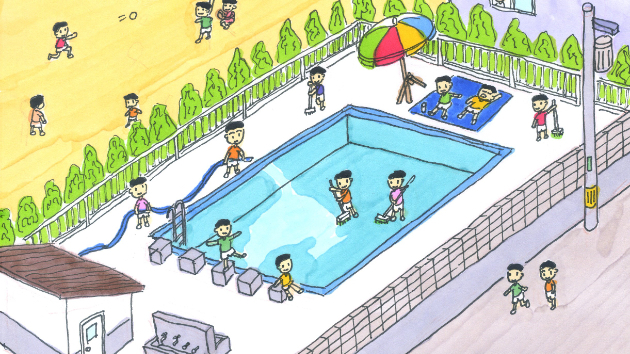 プールを掃除する少年たち｜akisen｜coconalaブログ